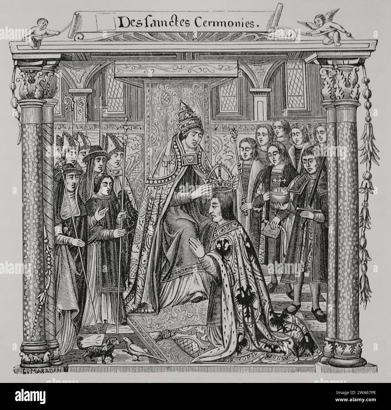 Coronation of an emperor by the Pope. The figure of Maximilian I is ...