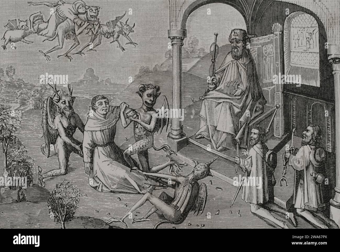 The Magician Hermogenes orders the devils, in the presence of the pilgrims to Compostela, bring ...