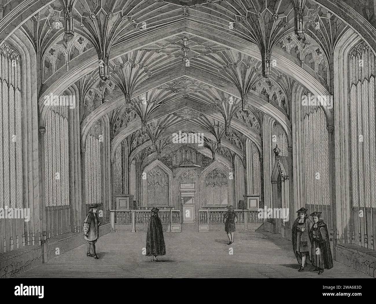 England. Oxford University classroom. 14th century. Engraving. "Les ...