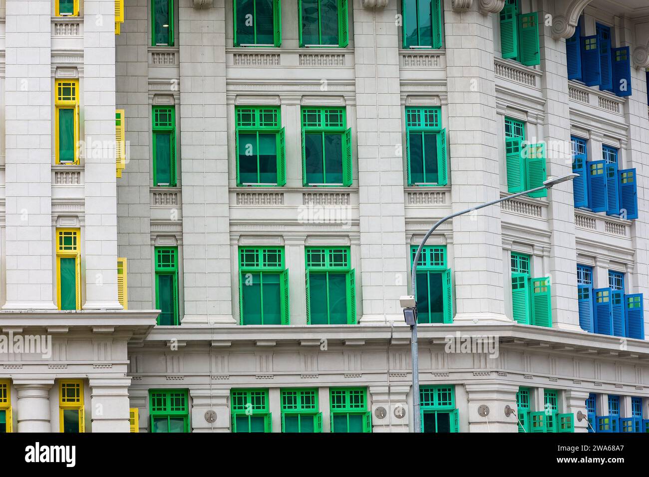 Brightly colored shutters and windows on the landmark Old Hill Street ...