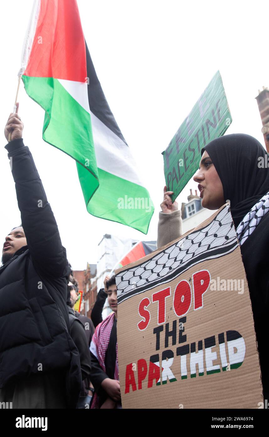 Pro-Palestinian protesters gather with flags and placards during a ...