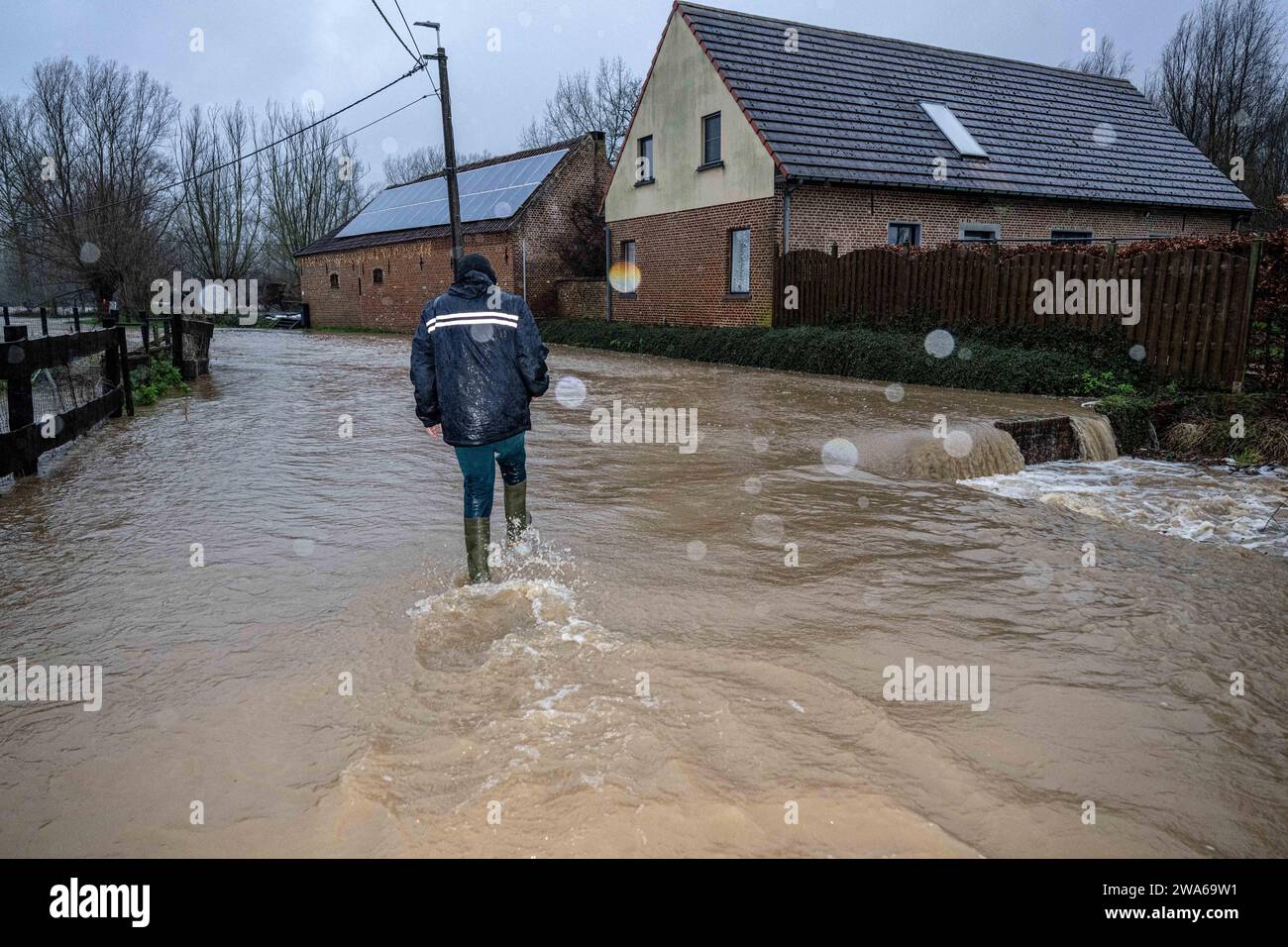 Ninove, Belgium. 02nd Jan, 2024. Illustration picture shows a flooded ...