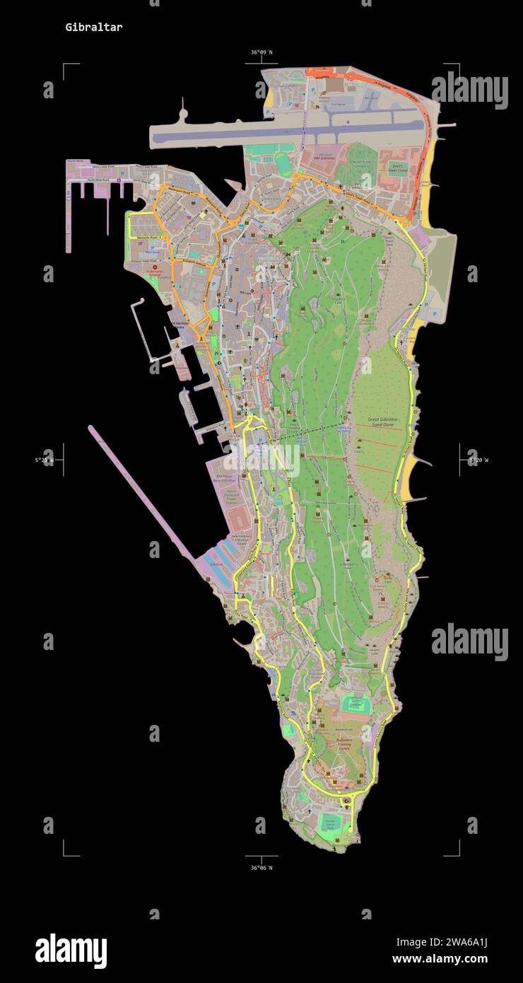 Shape of a topographic, OSM standard style map of the Gibraltar, with ...