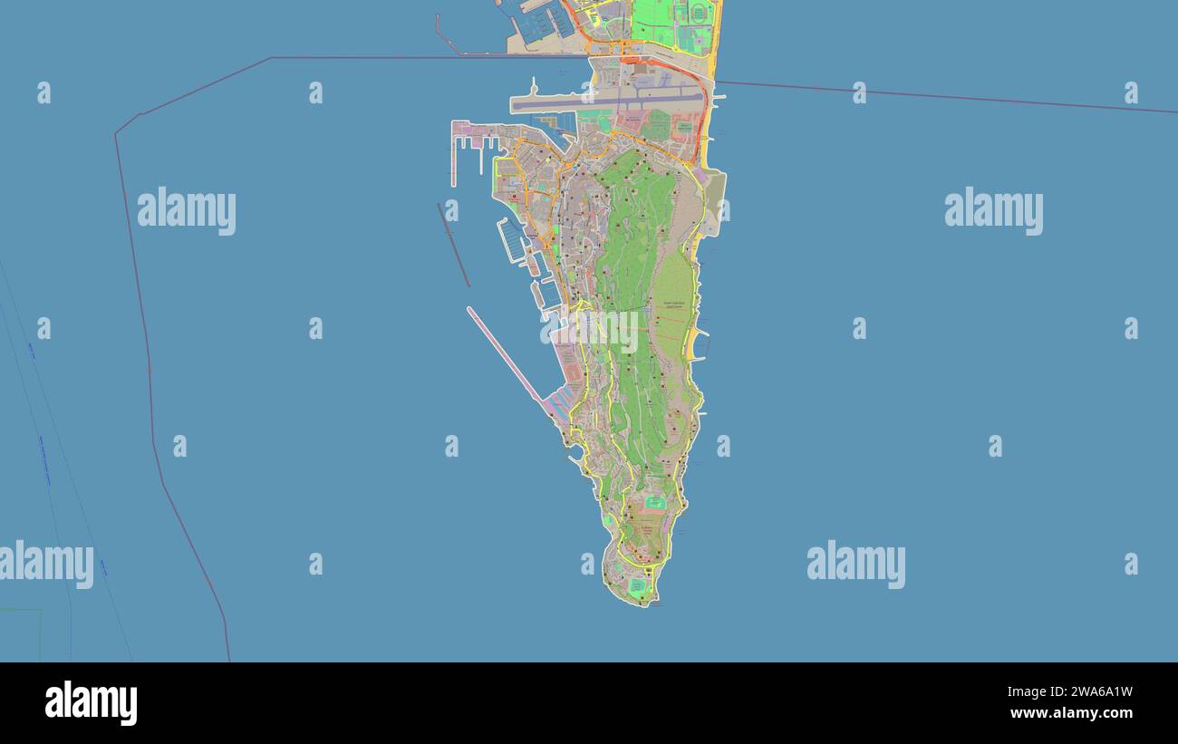 Gibraltar outlined on a topographic, OSM standard style map Stock Photo ...