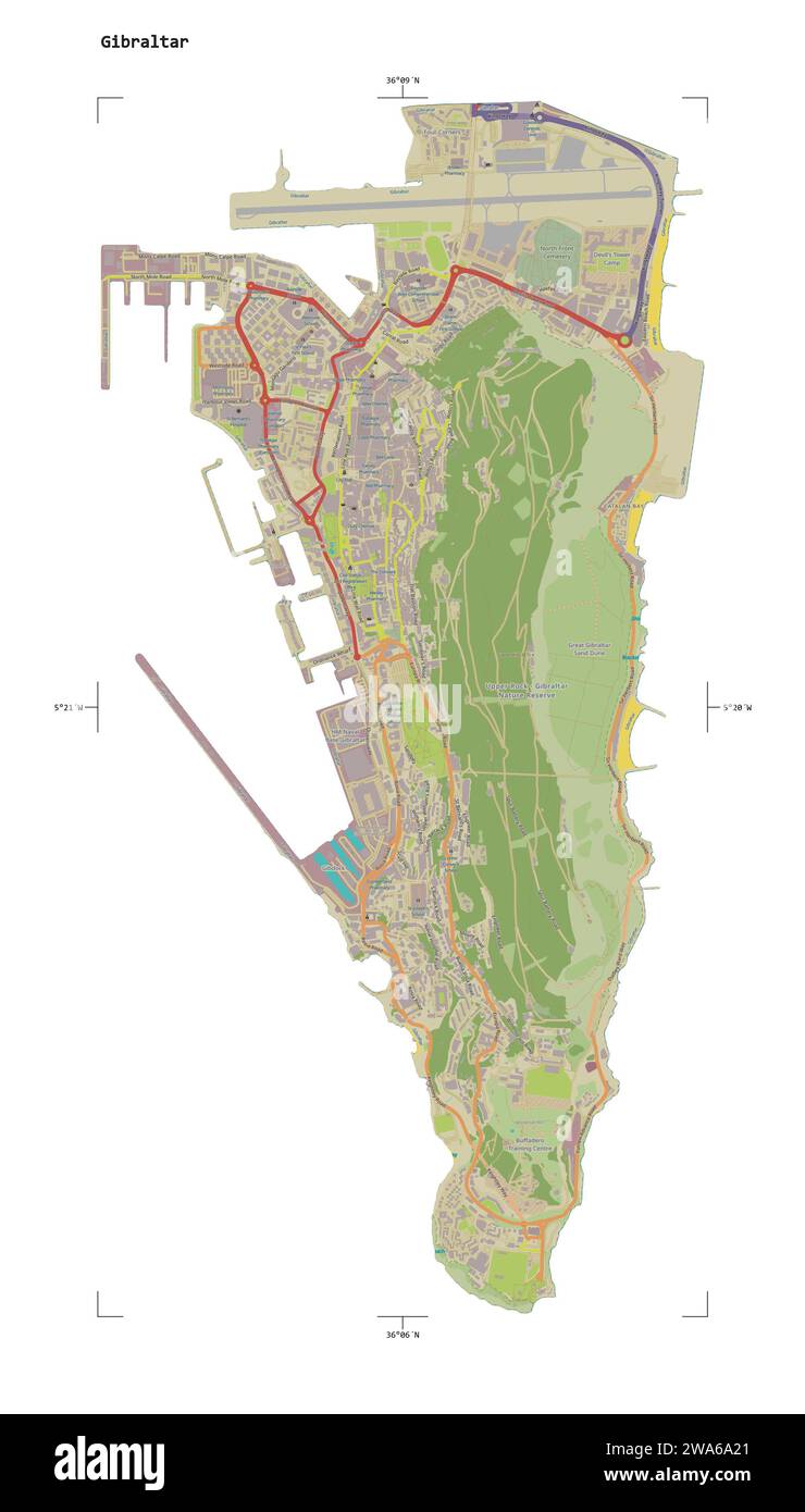Shape of a topographic, OSM Humanitarian style map of the Gibraltar ...