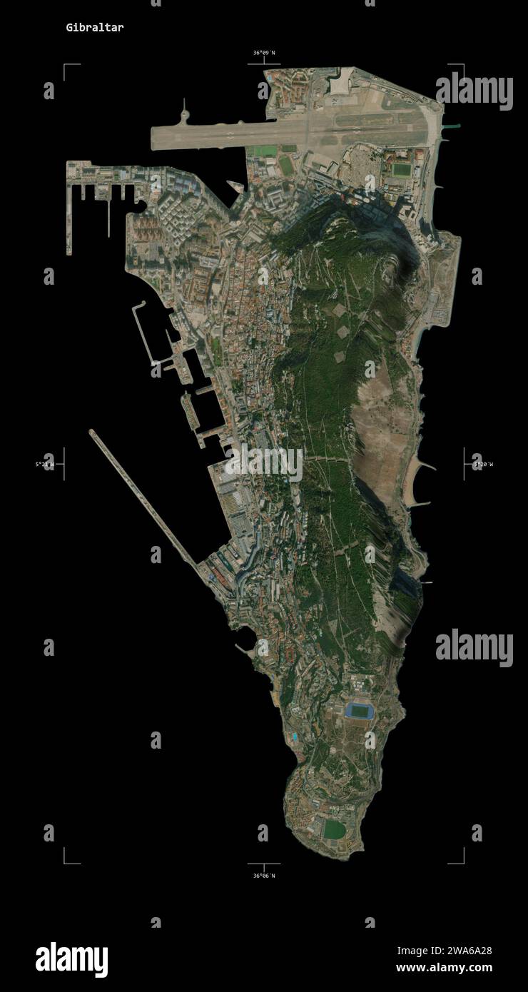 Shape of a low resolution satellite map of the Gibraltar, with distance ...