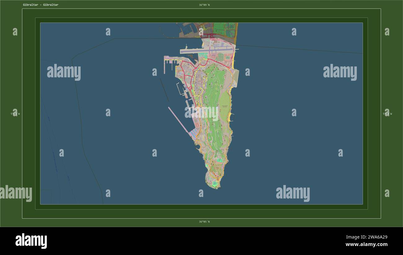 Gibraltar highlighted on a topographic, OSM Germany style map map with ...