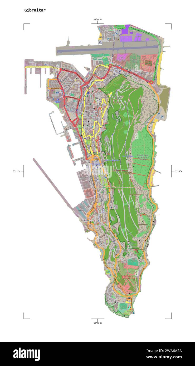 Shape of a topographic, OSM France style map of the Gibraltar, with ...
