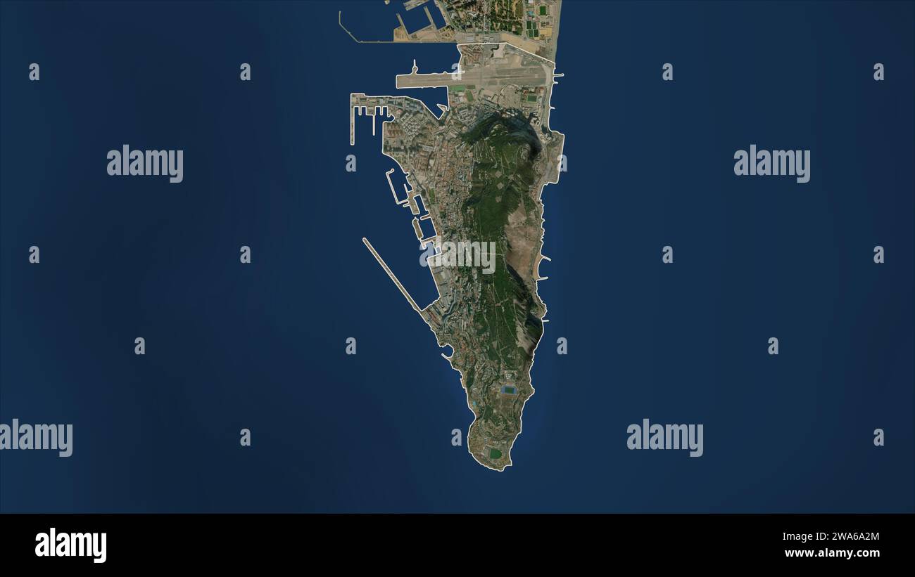 Gibraltar outlined on a low resolution satellite map Stock Photo - Alamy