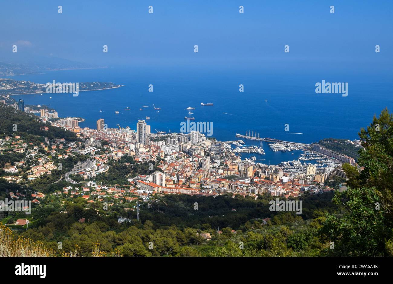 Monte Carlo, Monaco. 12th July 2019: Aerial panoramic view of Monaco ...