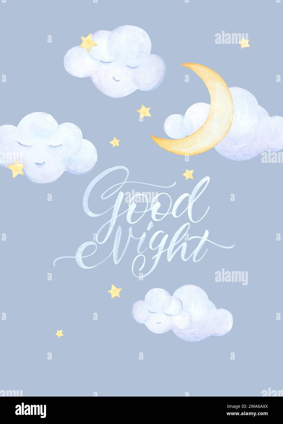 Goodnight Baby Letter Poster. Watercolor Night Sky Moon Illustrations ...