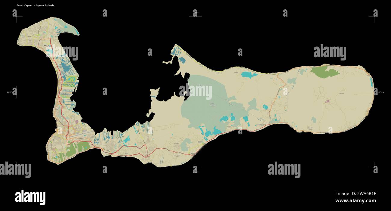Shape of a topographic, OSM Humanitarian style map of the Grand Cayman ...