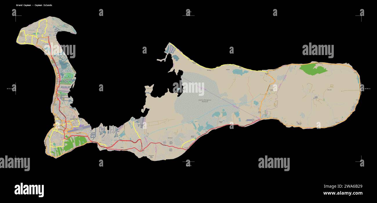 Shape of a topographic, OSM France style map of the Grand Cayman ...