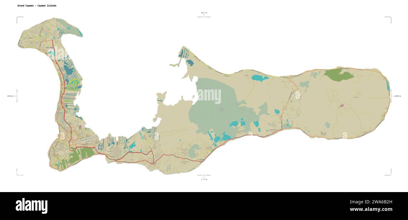 Shape of a topographic, OSM Humanitarian style map of the Grand Cayman ...