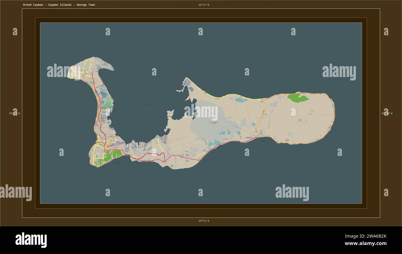 Grand Cayman - Cayman Islands highlighted on a topographic, OSM France ...