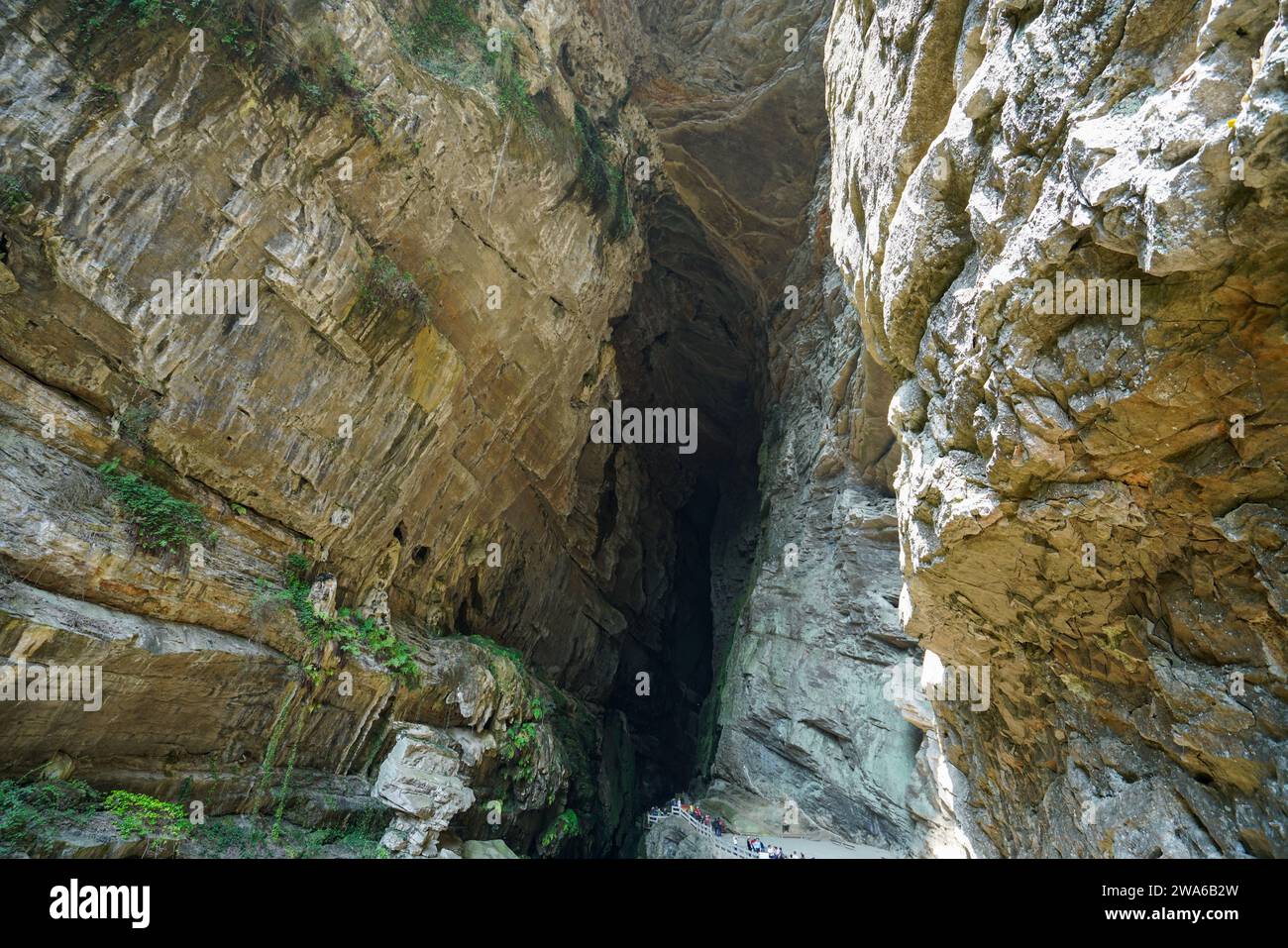Karst terrain, rock pits formed by wind erosion, and tourist trails ...