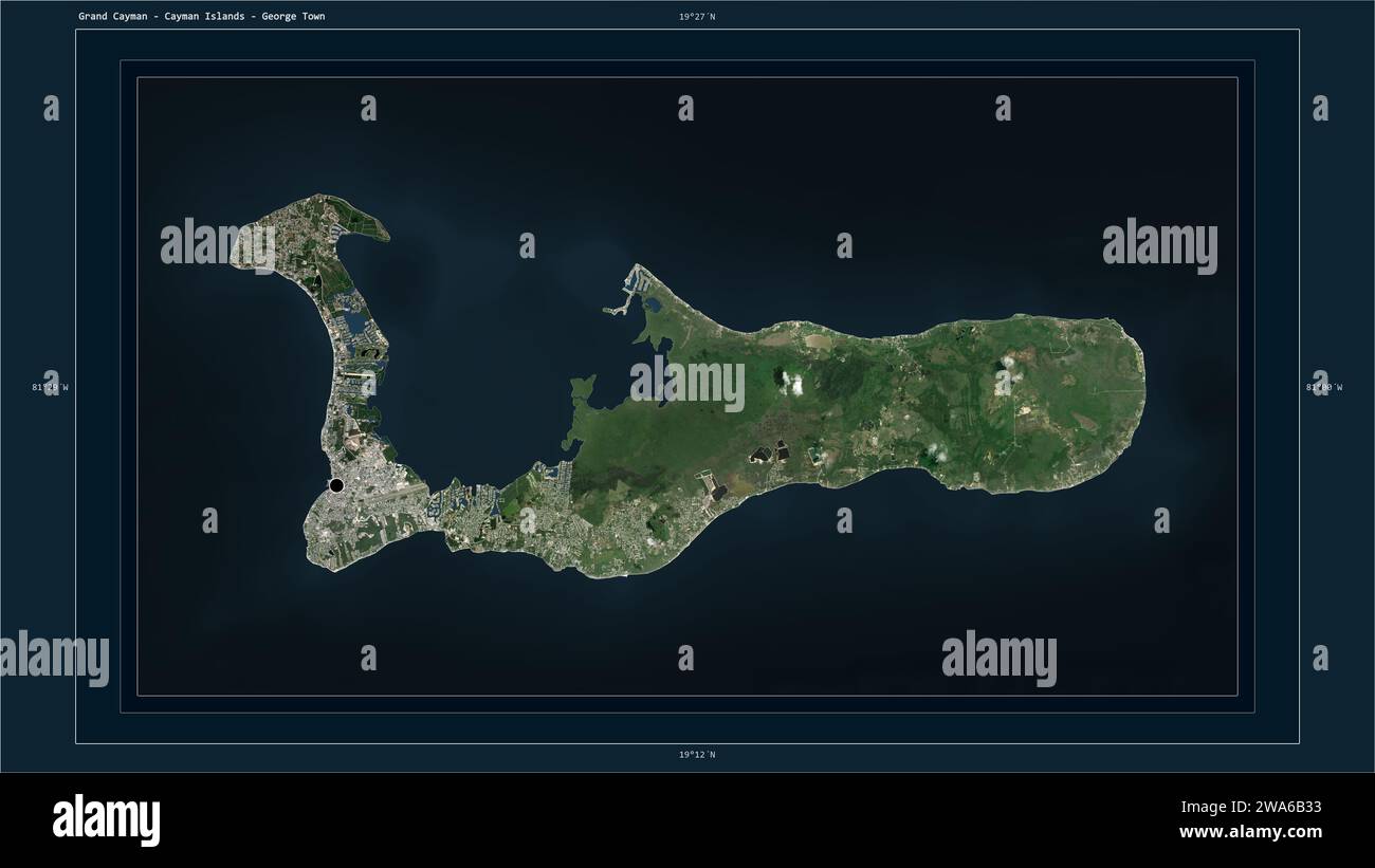 Grand Cayman - Cayman Islands highlighted on a high resolution satellite map map with the ...