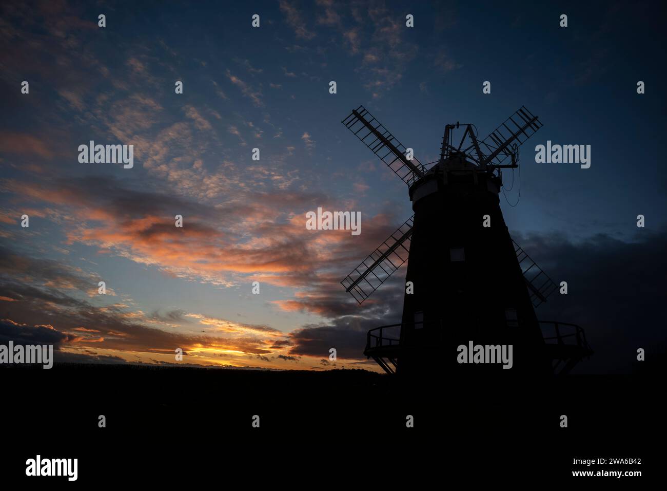 Thaxted windmill against a winter sunset of mackeral sky. 28 December ...