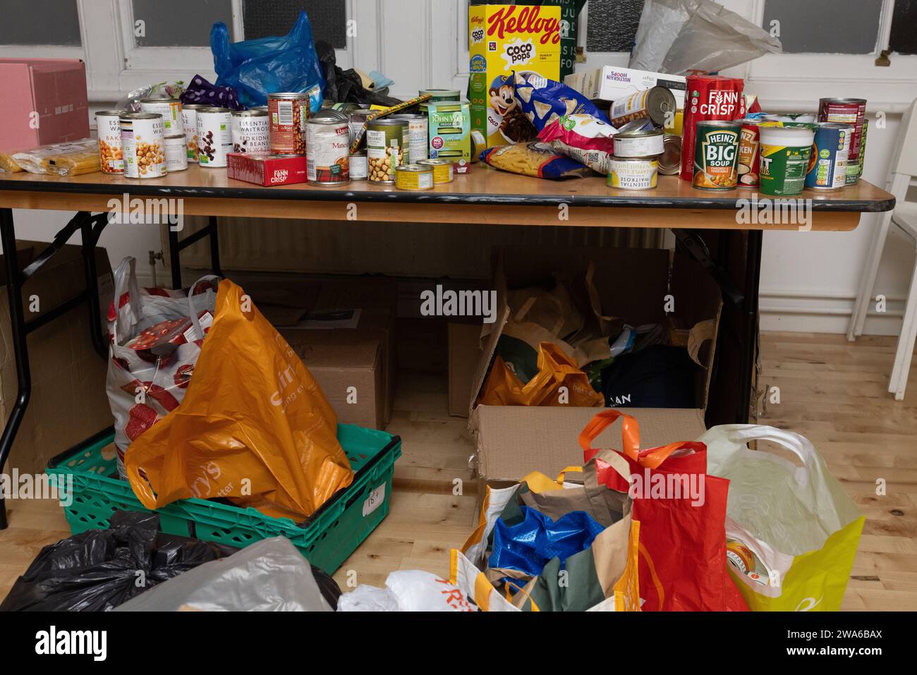 Food provisions in the store room of a food bank in South Kilburn ...