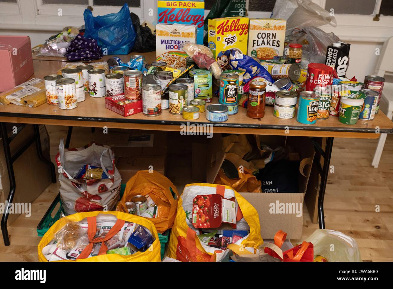 Food provisions in the store room of a food bank in South Kilburn ...