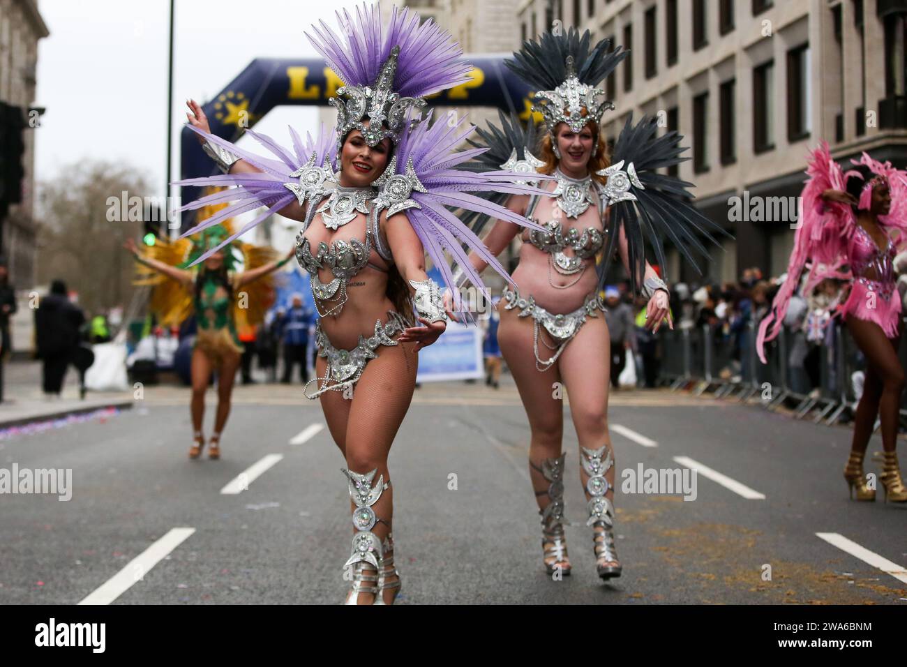 London, UK. 01st Jan, 2024. Performers from London School of Samba during the annual London New ...