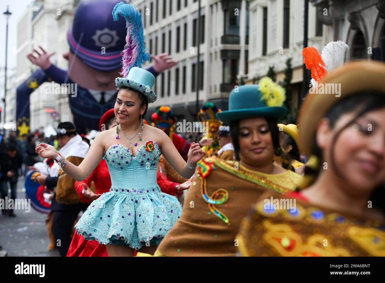 London, UK. 01st Jan, 2024. Dancers take part in the annual London New Year's Day Parade ...