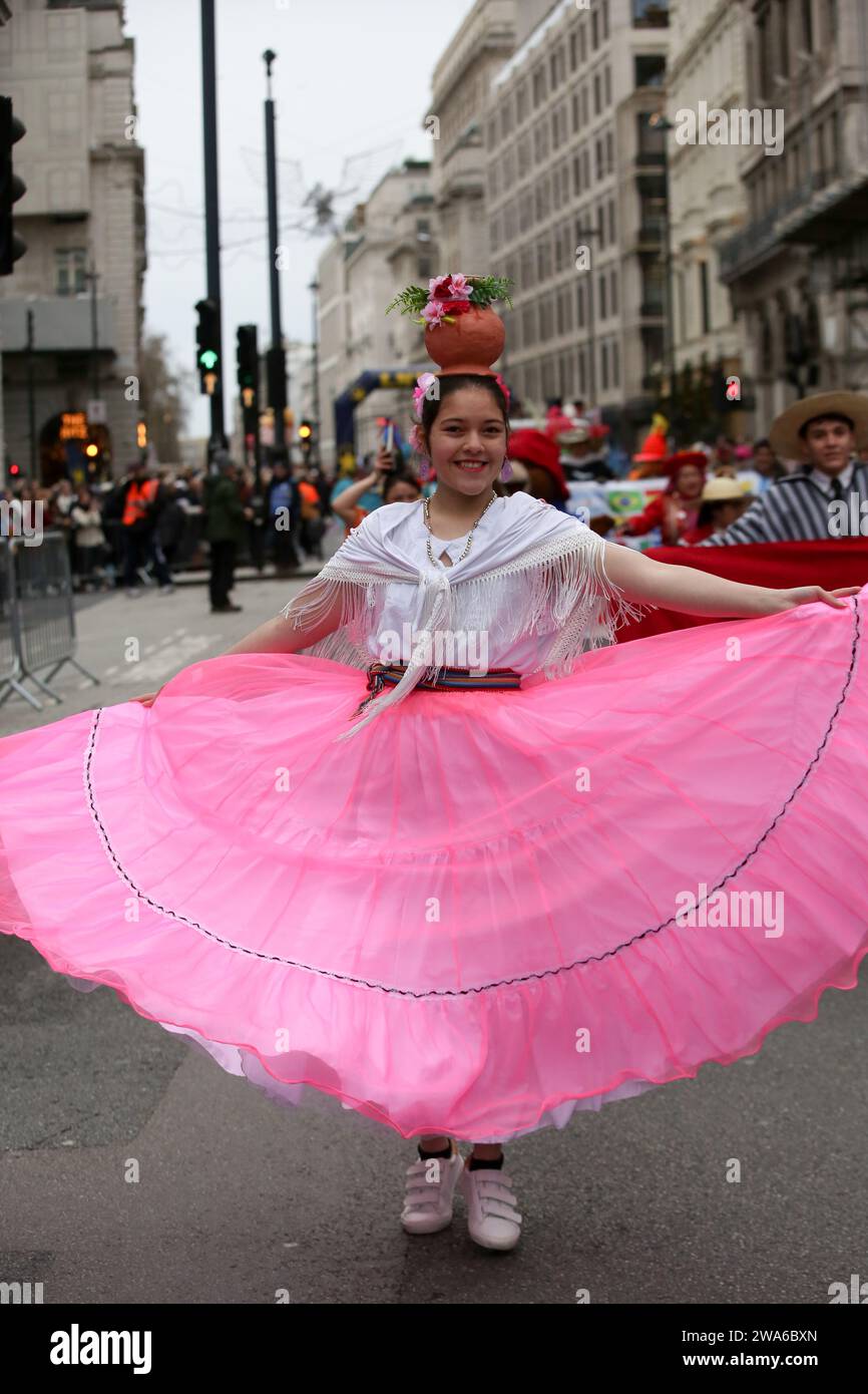 London, UK. 01st Jan, 2024. A performer takes part in the annual London New Year's Day Parade ...