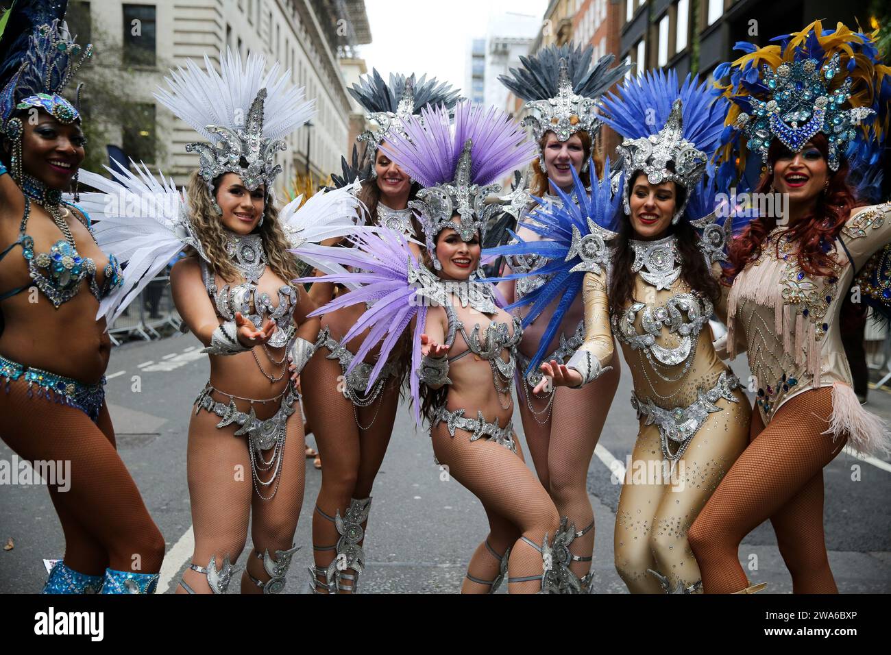 London, UK. 01st Jan, 2024. Performers from London School of Samba during the annual London New ...