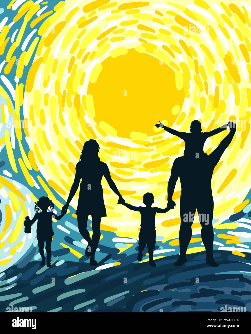 Sunrise Family - Illustration Family, Silhouette, Sunrise - Dawn ...