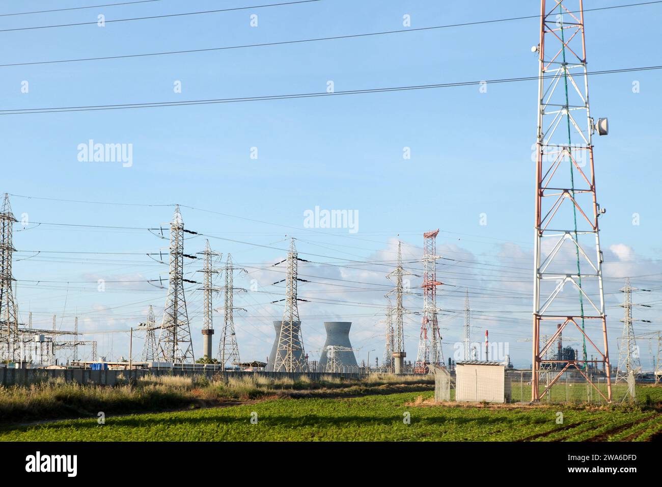 Electric pole and wire against the blue sky. Power lines in Israel ...