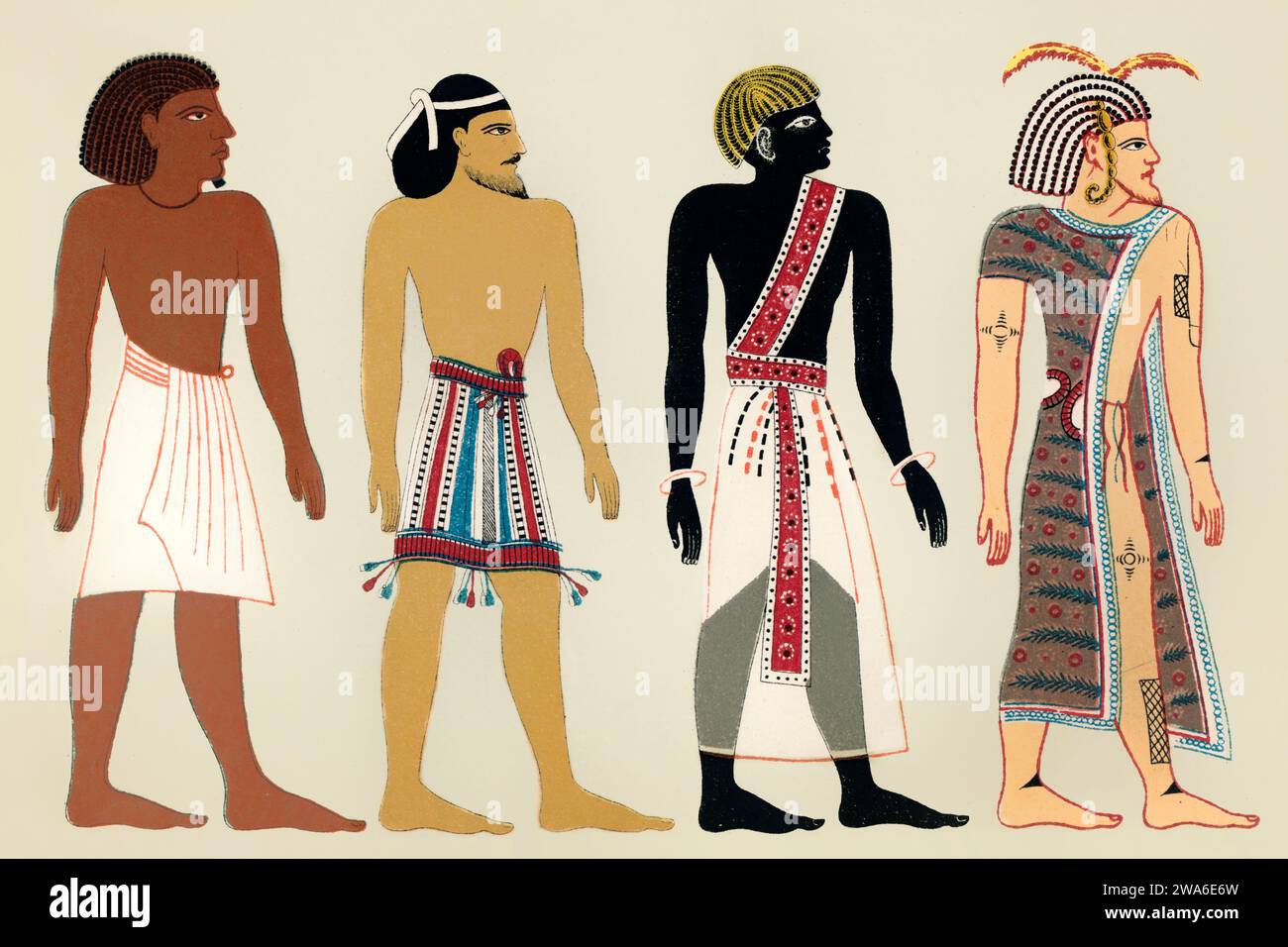 Ethnic groups in ancient Egypt, facsimile of an old Egyptian painting ...