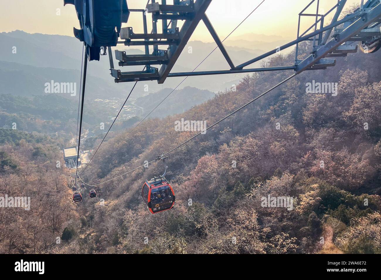 The cable car is seen below the Mutianyu Great Wall in the Huairou ...