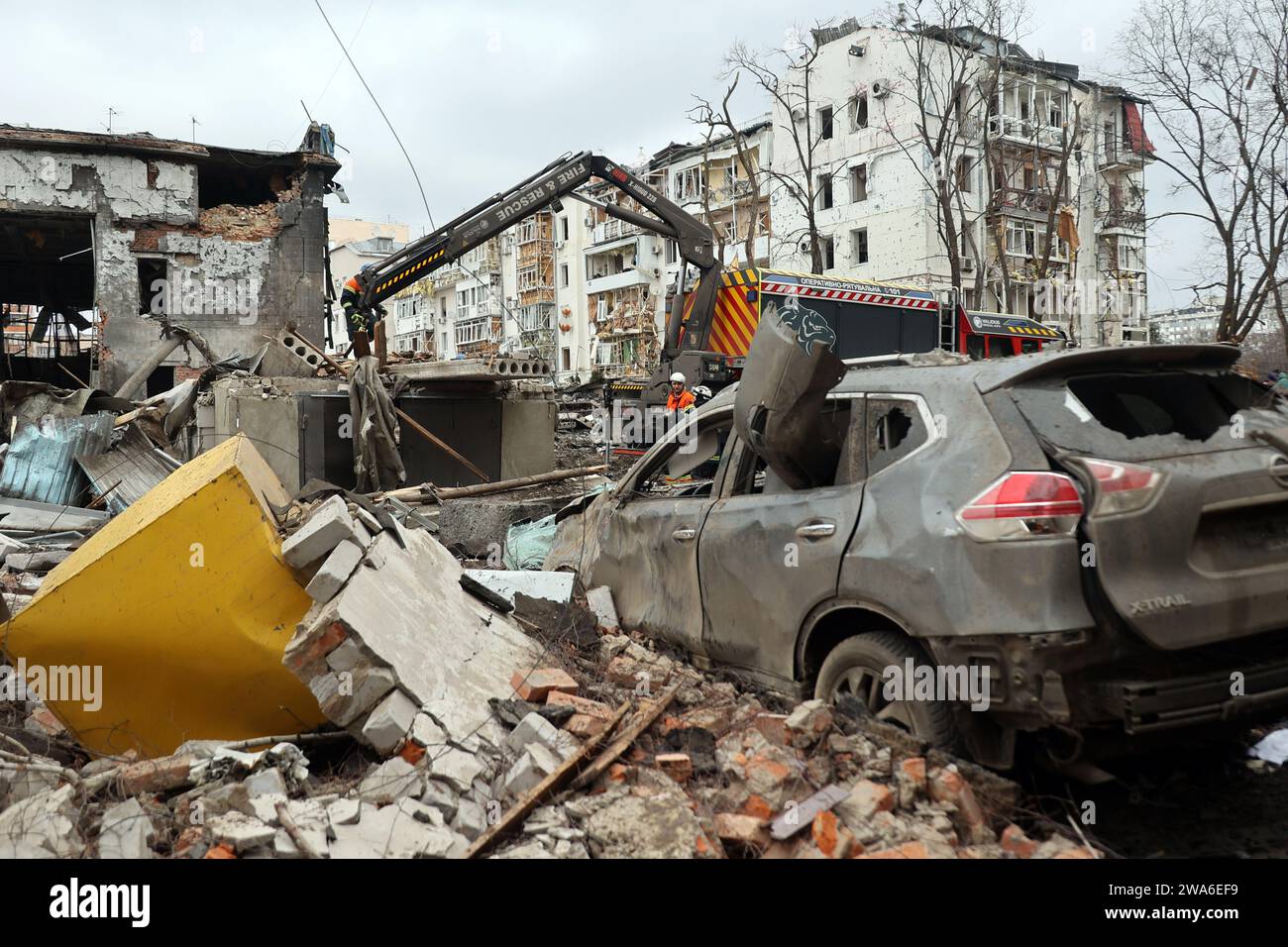 Non Exclusive: KHARKIV, UKRAINE - JANUARY 02, 2024 - Aftermath of the ...