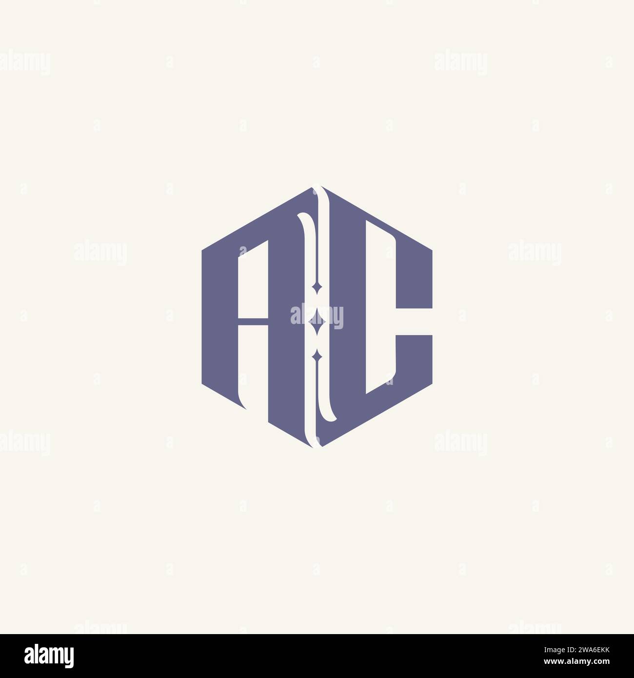 Hexagonal typography AC initial letter purple color. Vector ...