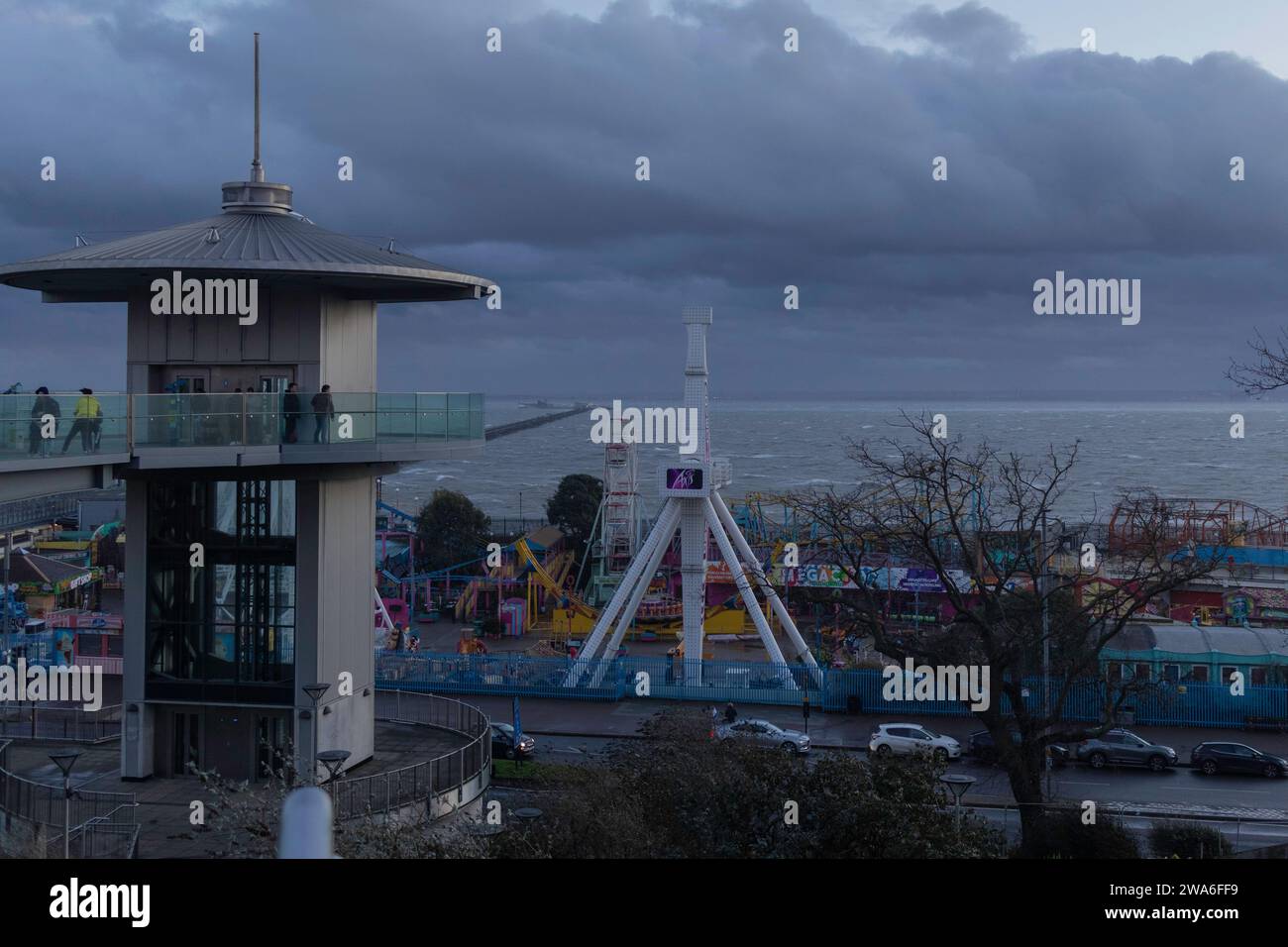 Southend on Sea, UK. 2nd Jan, 2024. Gusts of wind up along the seafront ...