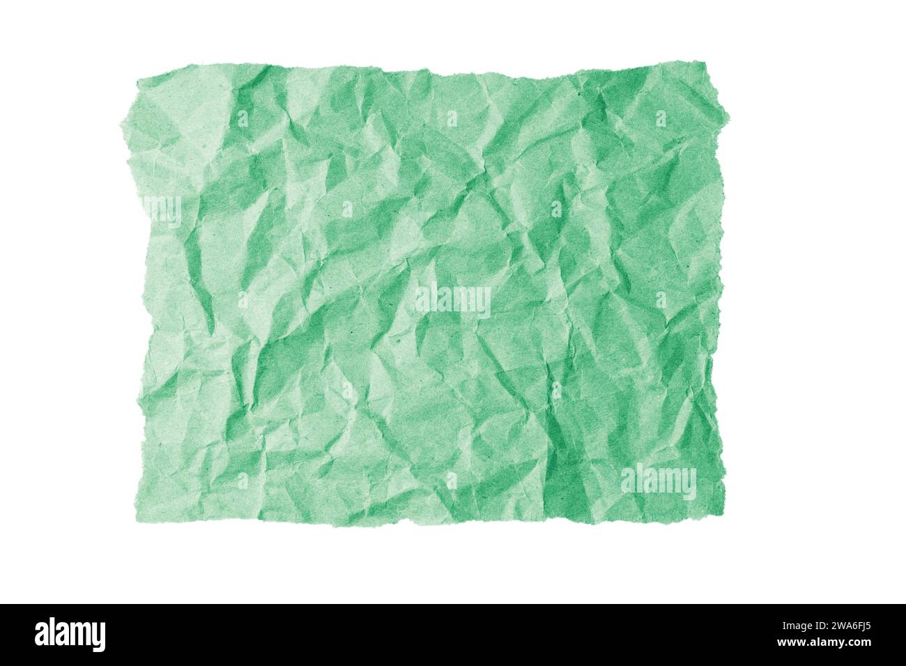 Green crumpled rectangle sheet of paper with torn edge isolated on ...