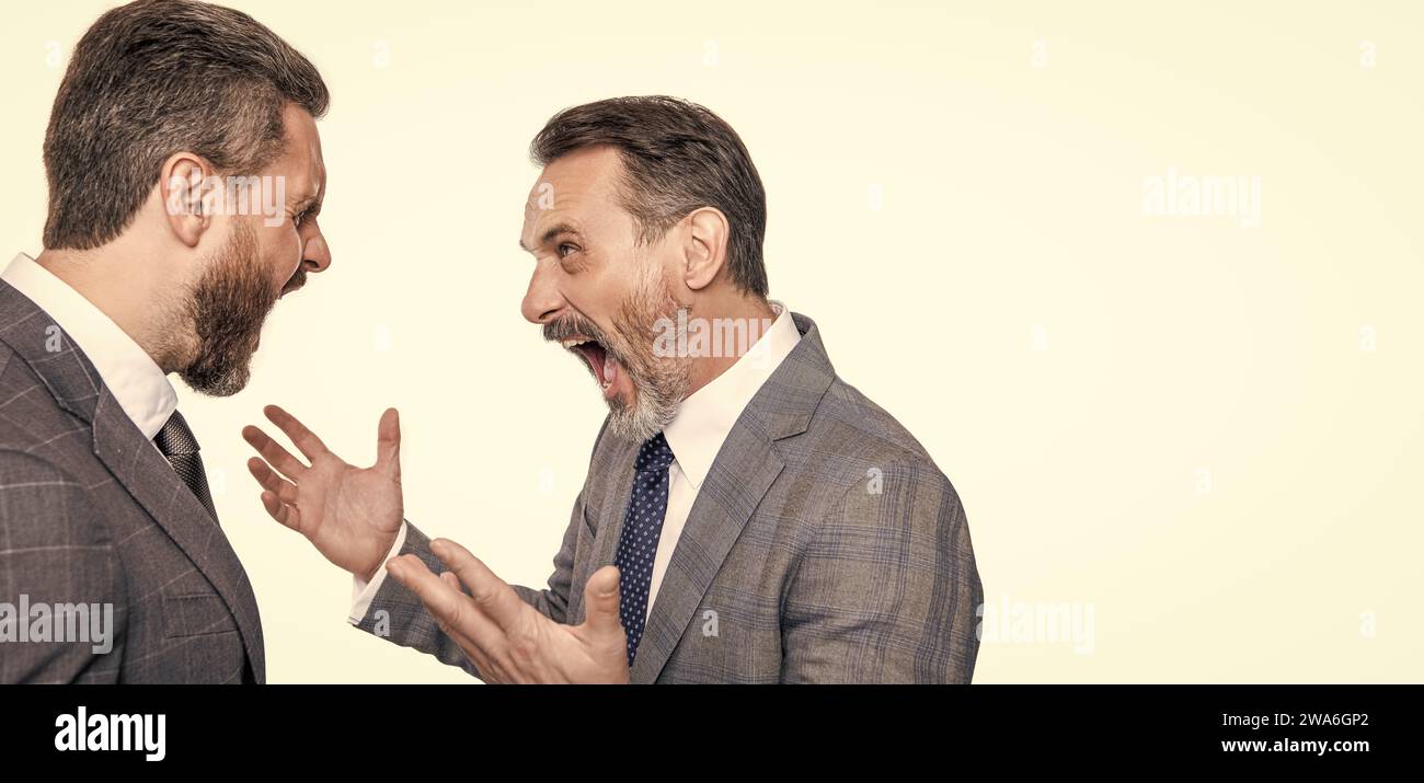 two arguing businessmen isolated on white background with copy space ...