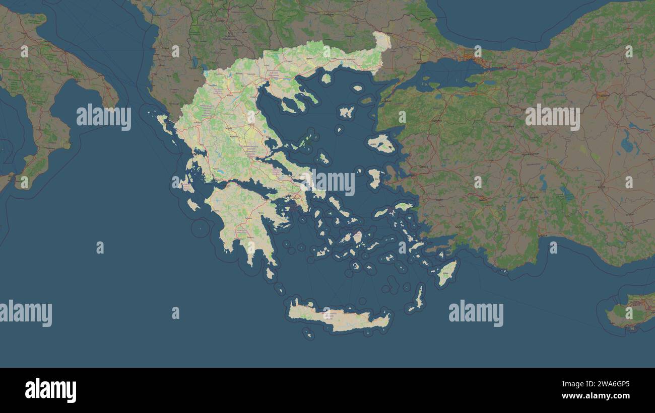 Greece highlighted on a topographic, OSM standard style map Stock Photo ...