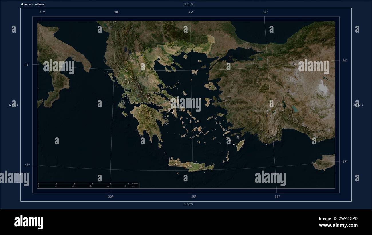 Greece highlighted on a low resolution satellite map map with the ...