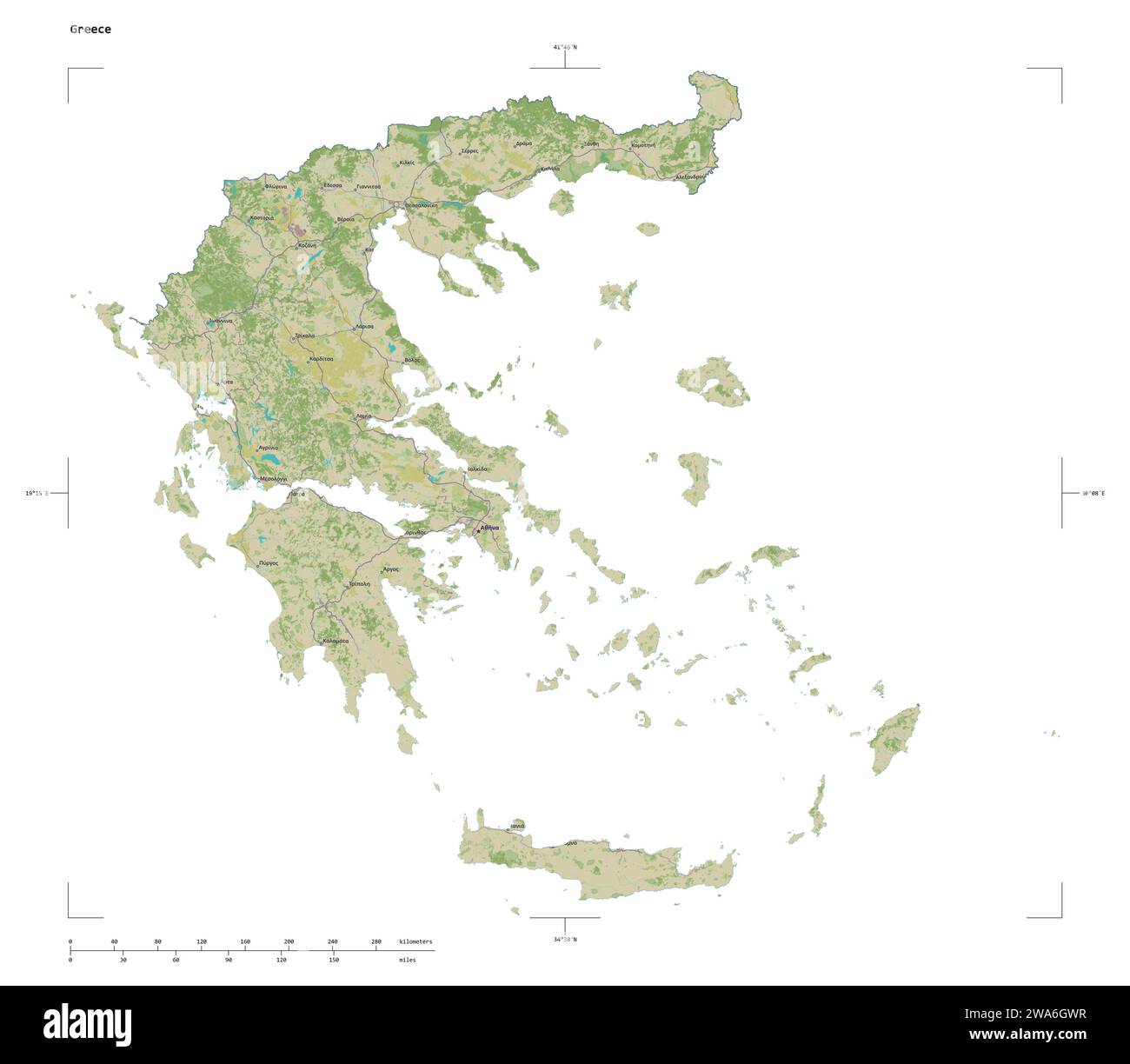 Shape of a topographic, OSM Humanitarian style map of the Greece, with ...