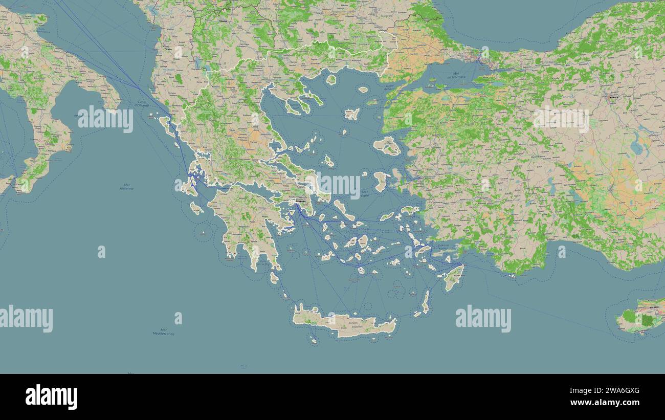 Greece outlined on a topographic, OSM France style map Stock Photo - Alamy