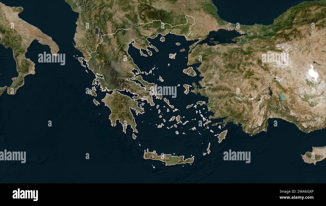 Greece outlined on a low resolution satellite map Stock Photo - Alamy