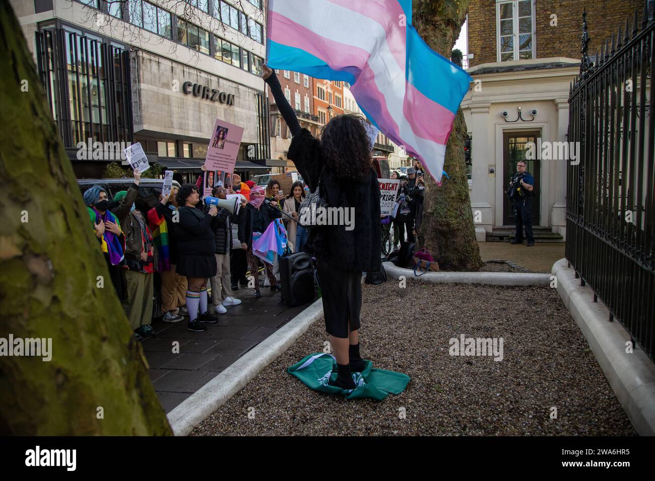 LGBTQ+ protesters outside the Saudi embassy in London protesting the ...