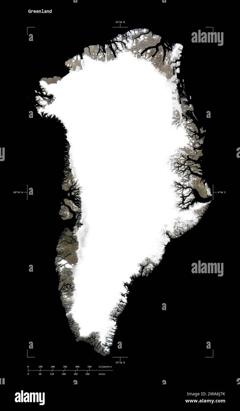 Shape of a low resolution satellite map of the Greenland, with distance ...