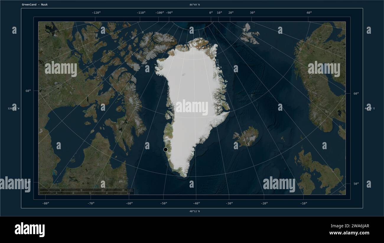 Greenland highlighted on a high resolution satellite map map with the ...