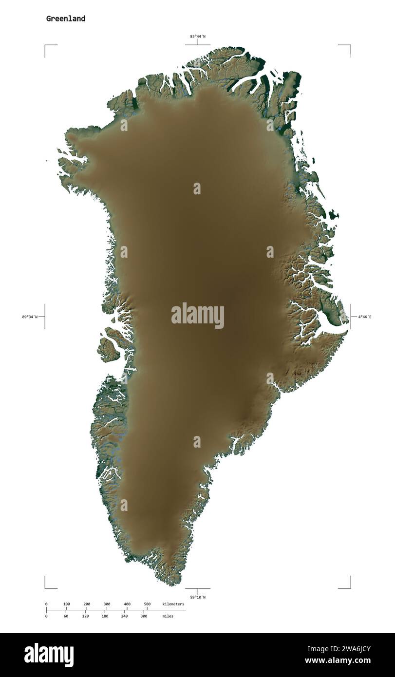 Shape of a Colored elevation map with lakes and rivers of the Greenland ...