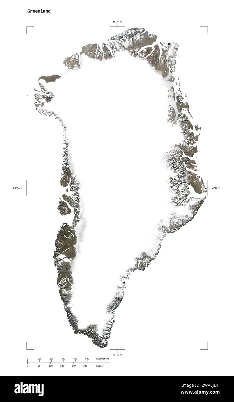 Shape of a low resolution satellite map of the Greenland, with distance ...