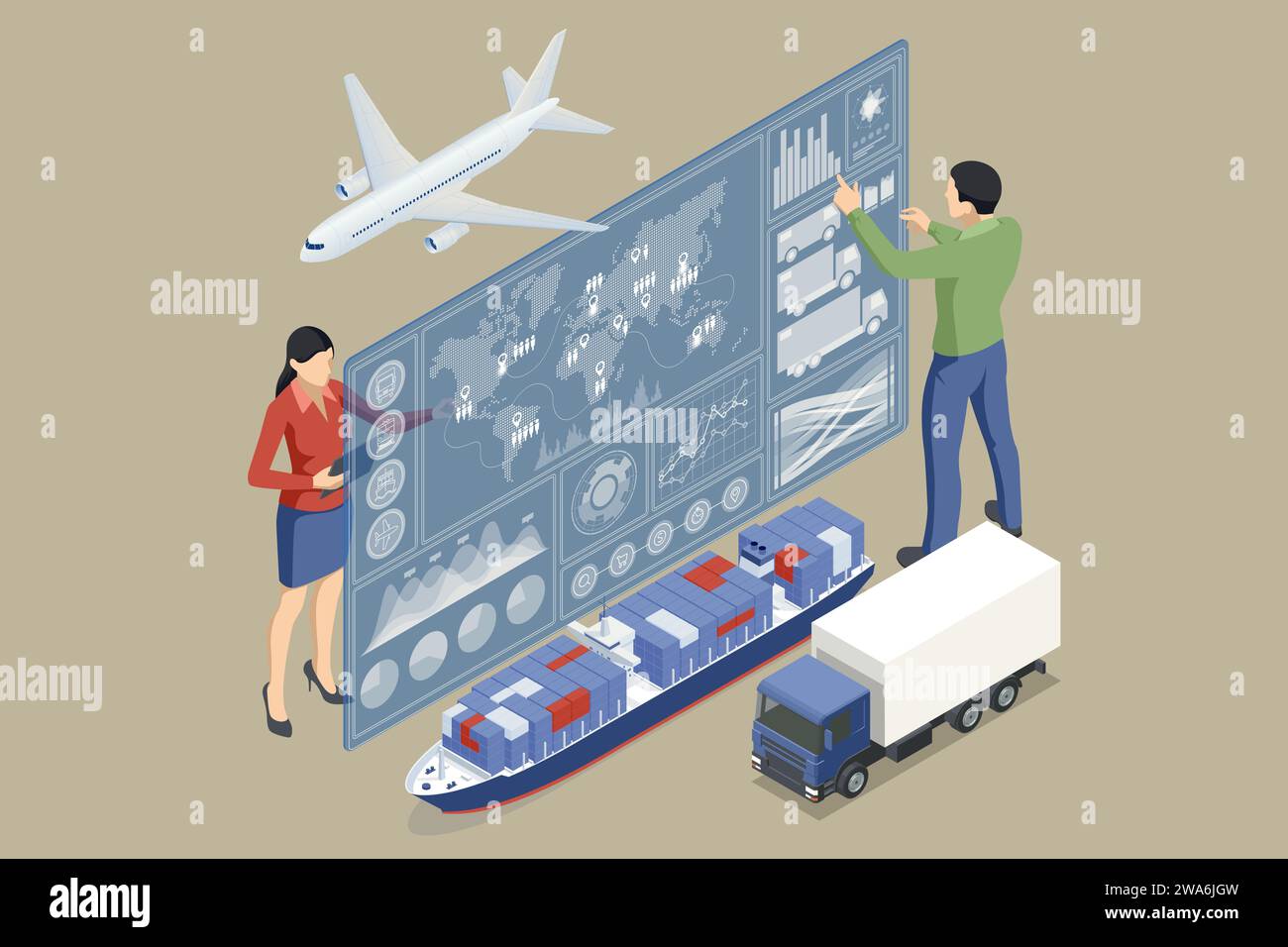 Global logistics network. On-time delivery. Interactive panel for ...