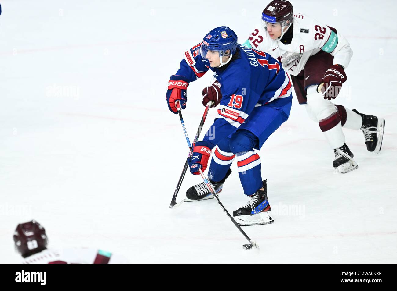 GOTHENBURG, SWEDEN 20240102USA's Cutter Gauthier (#19) is chased by ...