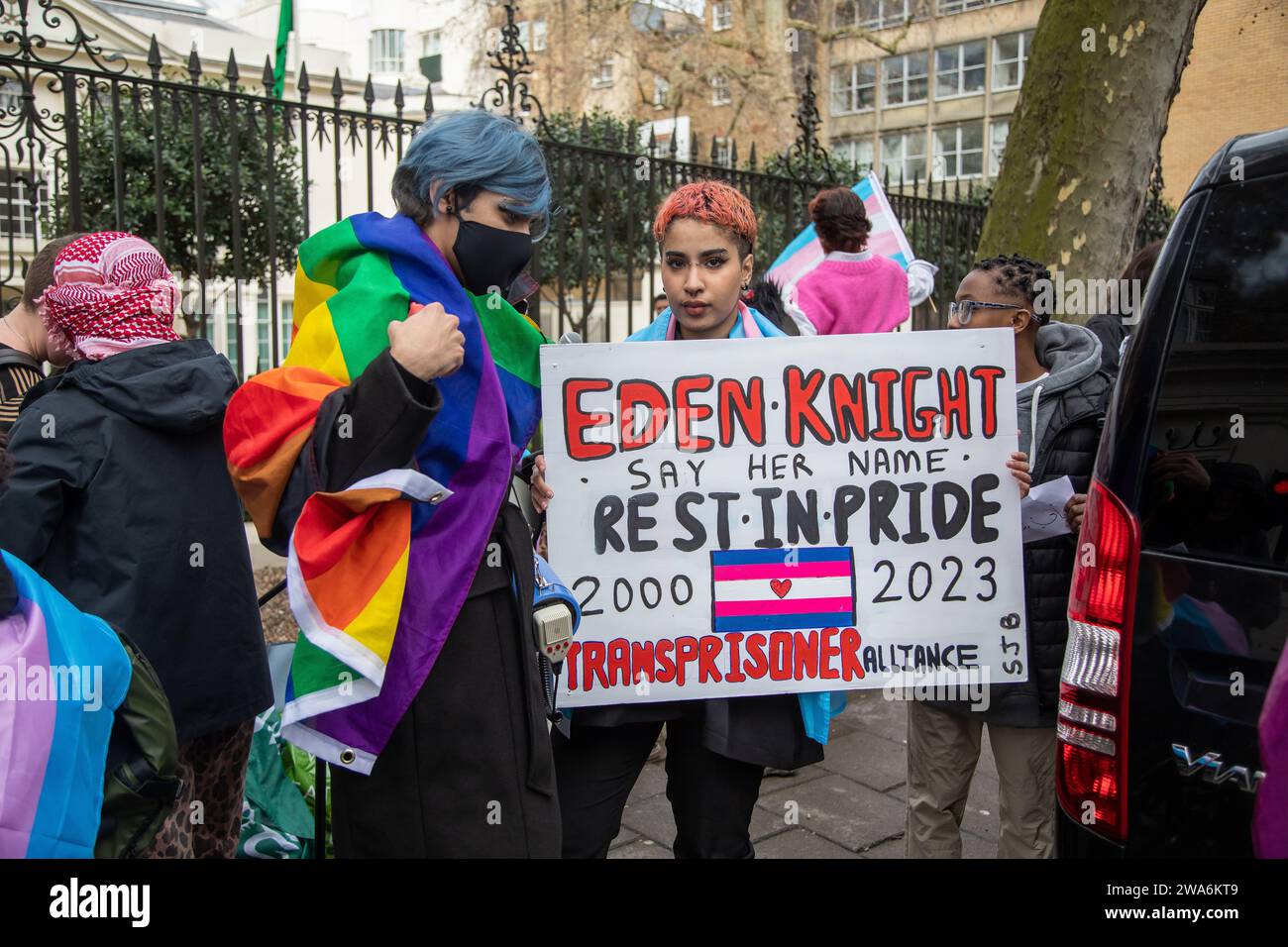 LGBTQ+ protesters outside the Saudi embassy in London protesting the ...